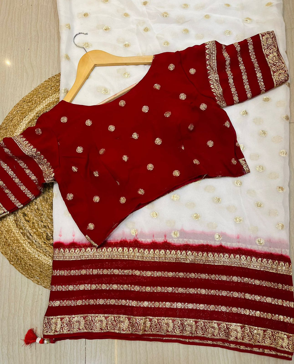 Pure Viscose Georgette Saree With Faag Special Dye X Readymade Blouse ...