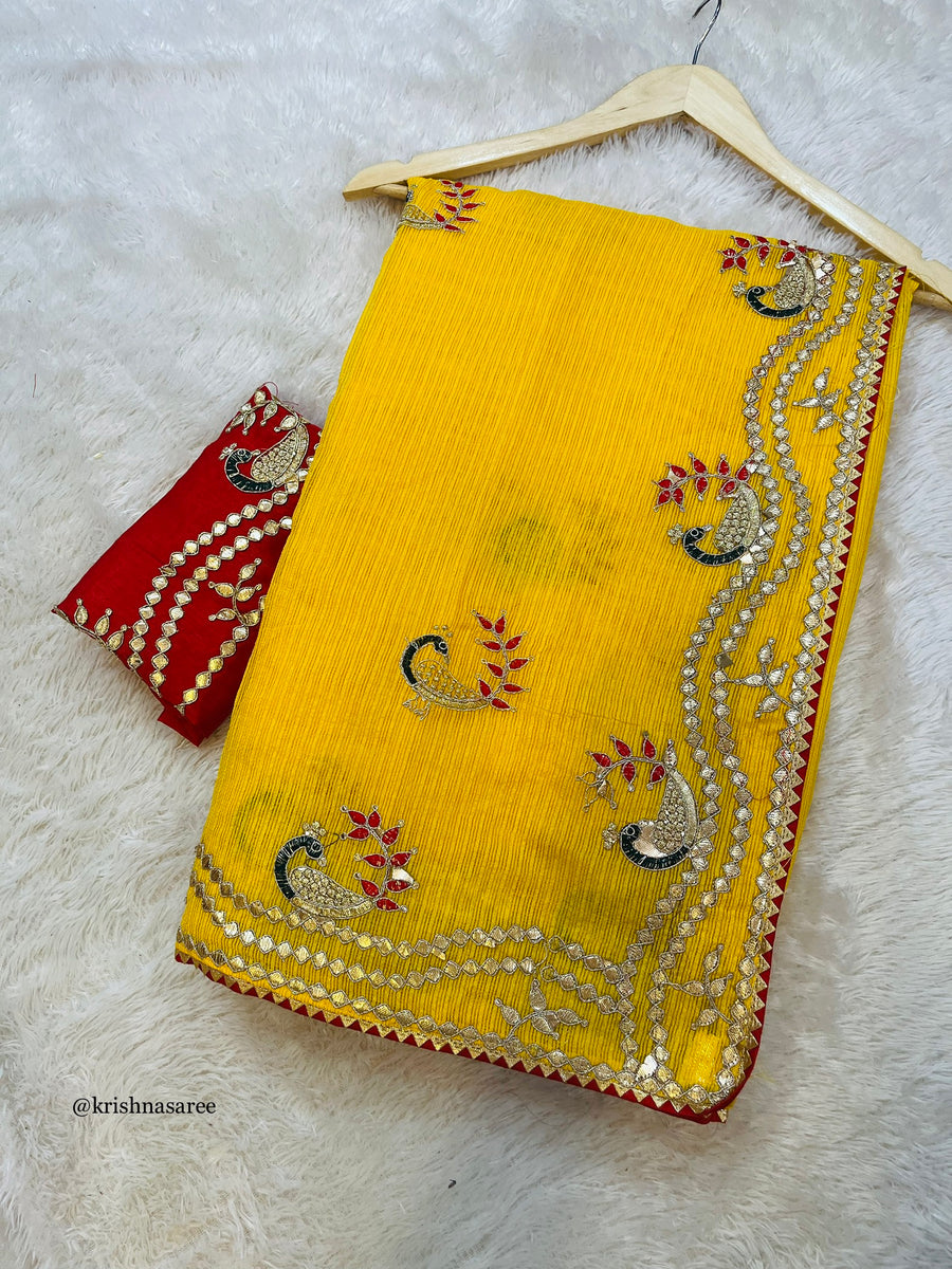 Kota Doria Saree With Paper Gotta Pati Work – Krishna Saree
