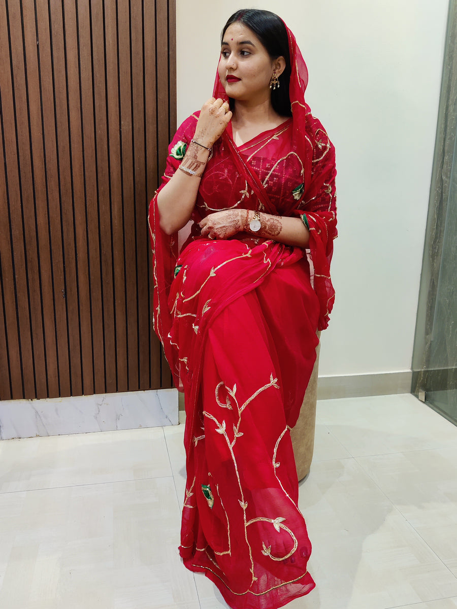 Beautiful Pure Chiffon Kasab Work Pure Chiffon Saree – Krishna Saree